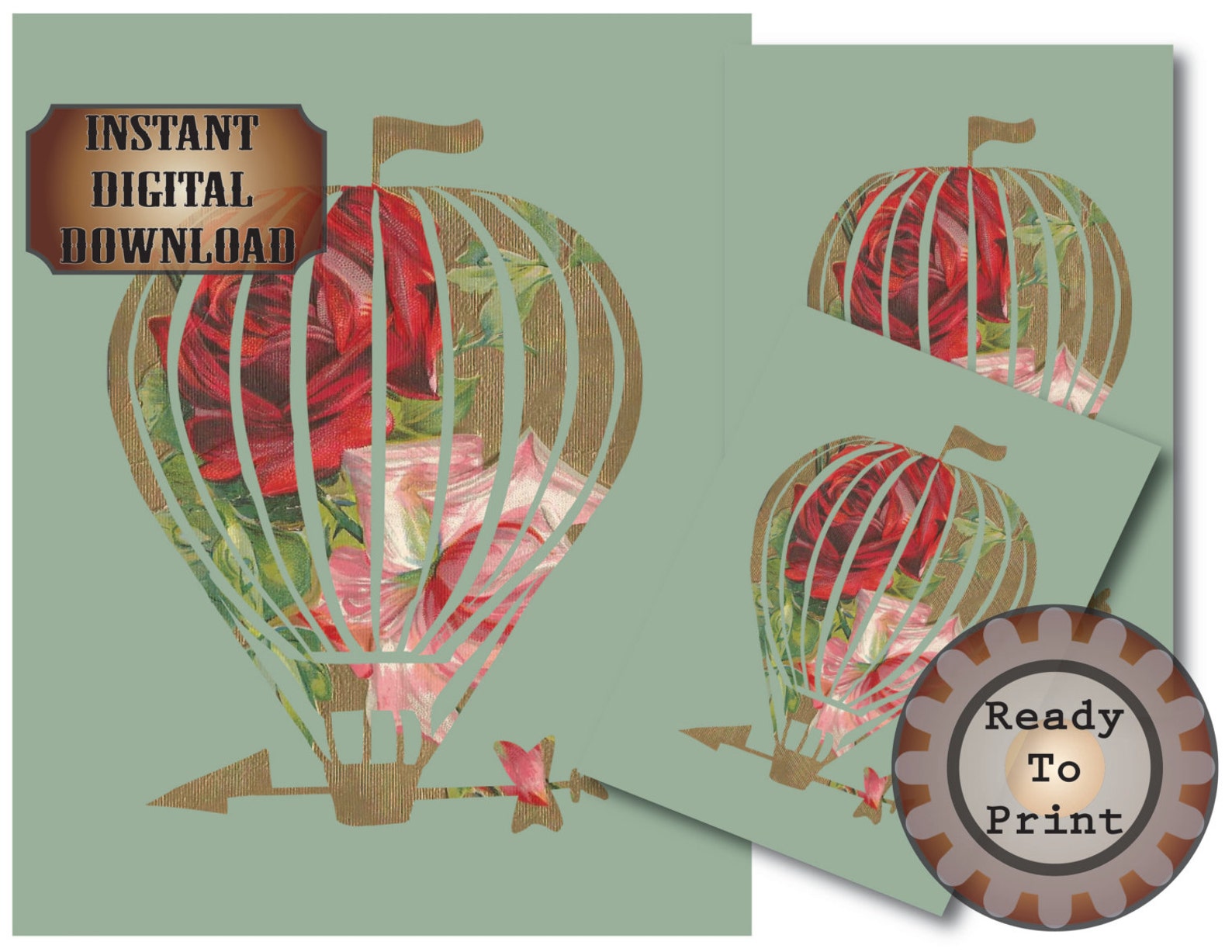 Victorian Rose Airship Dirigible Printable Masking Art Relief - Etsy