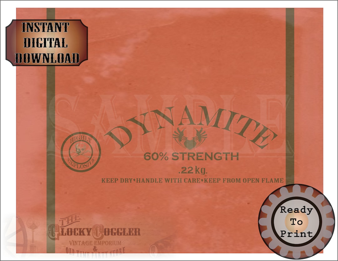 Dynamite Gift Wrap Printable Wild West Party Decor JPG Aged Red Old ...