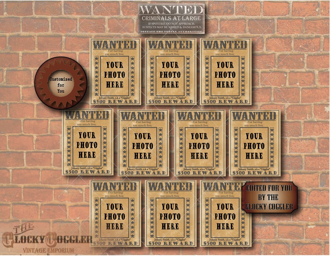 10 Custom WANTED POSTER Printable JPG Files ~ Wedding, New Year's ...