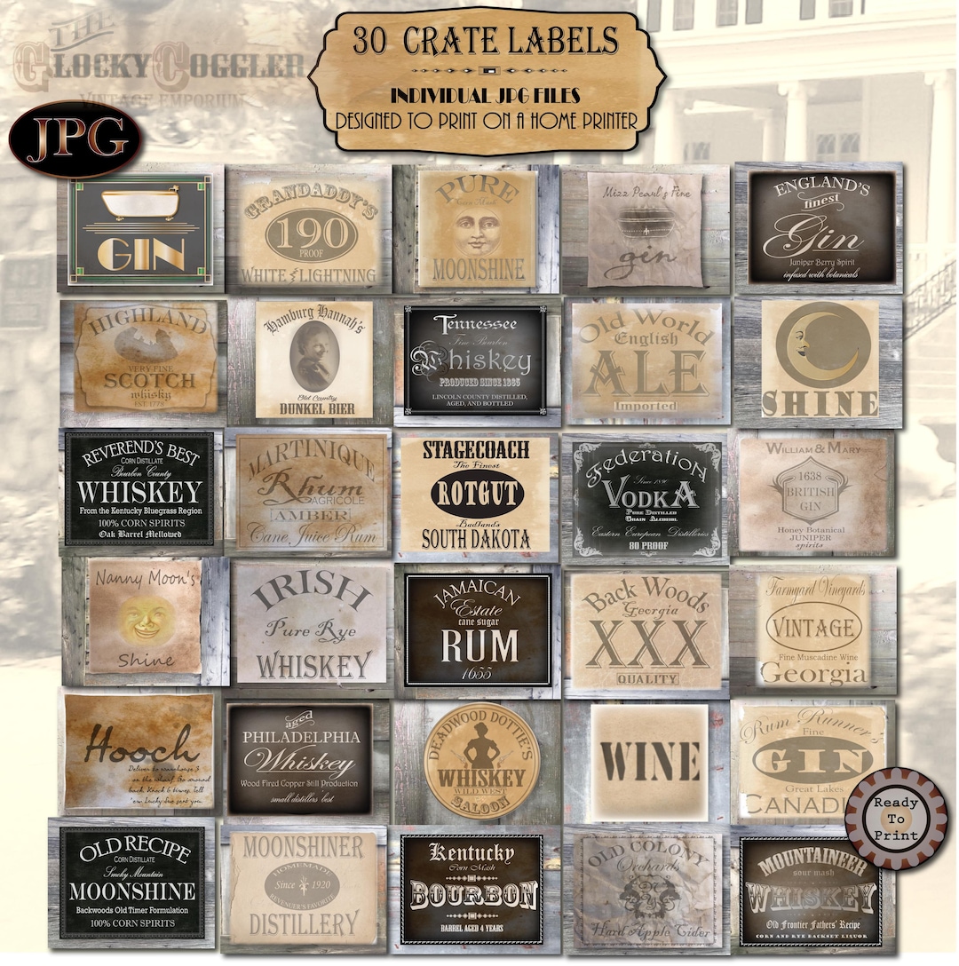 30 Prohibition Bootlegger Crate Labels JPG Set ~ Speakeasy Roaring 20s ...
