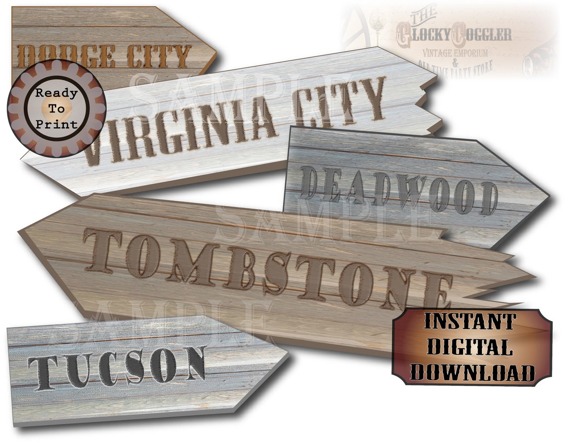 Wild West Directional Signs Printable Set 5 Life Size - Etsy