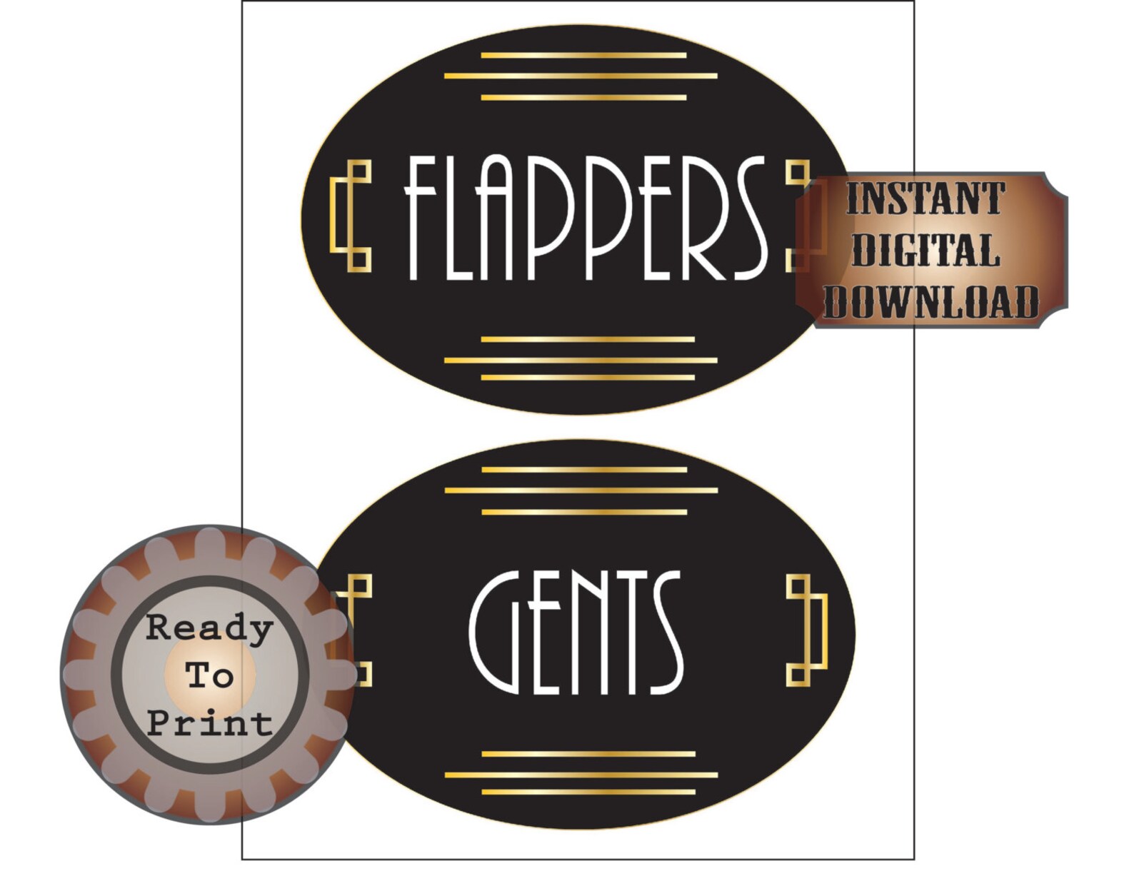 Flappers Gents Restroom Door Signs Printable Gatsby Era Art Deco ...