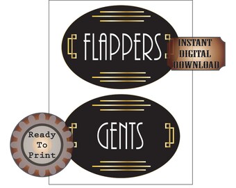 Flappers Gents Restroom Door Signs Printable Art Deco Roaring 20s ...