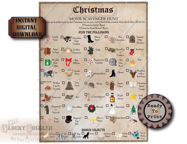 Christmas Movie SCAVENGER HUNT Printable File Family Night Social ...