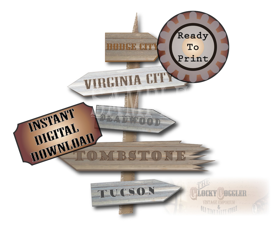 Wild West Directional Signs Printable Set 5 Life Size - Etsy