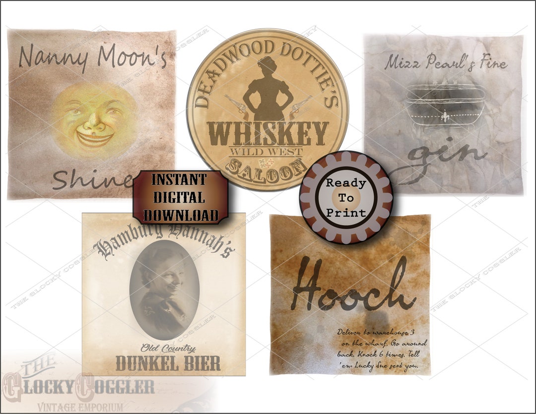 5 Prohibition Women Bootlegger Crate Labels Printable 8x8" Aged Grunge ...