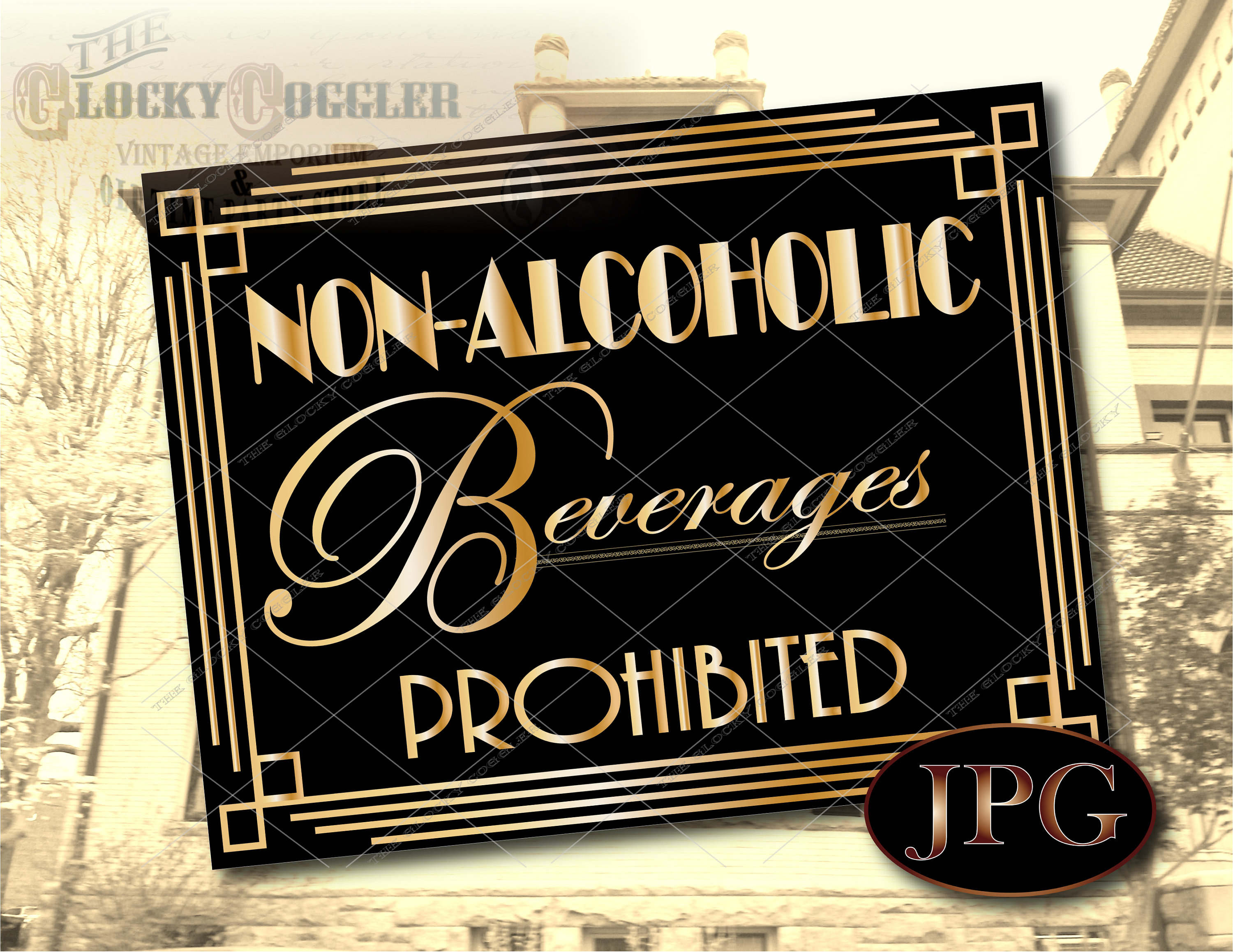 Non-Alcoholic Beverages Prohibited Sign Printable Gold Black | Etsy