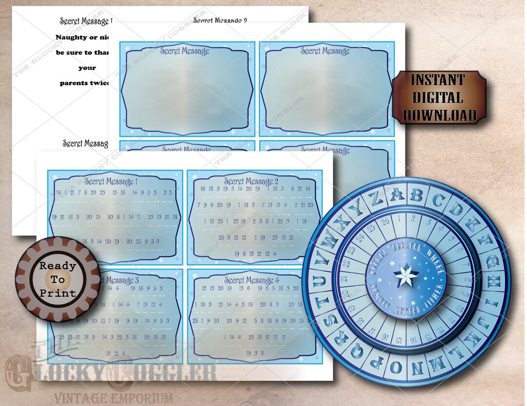 Secret Message DECODER WHEEL Printable 5 JPG Set Holiday Escape Room ...
