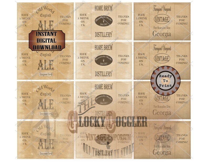 24 Mini Bootlegger Bottle Labels Printable ~ Booze Prohibition ...