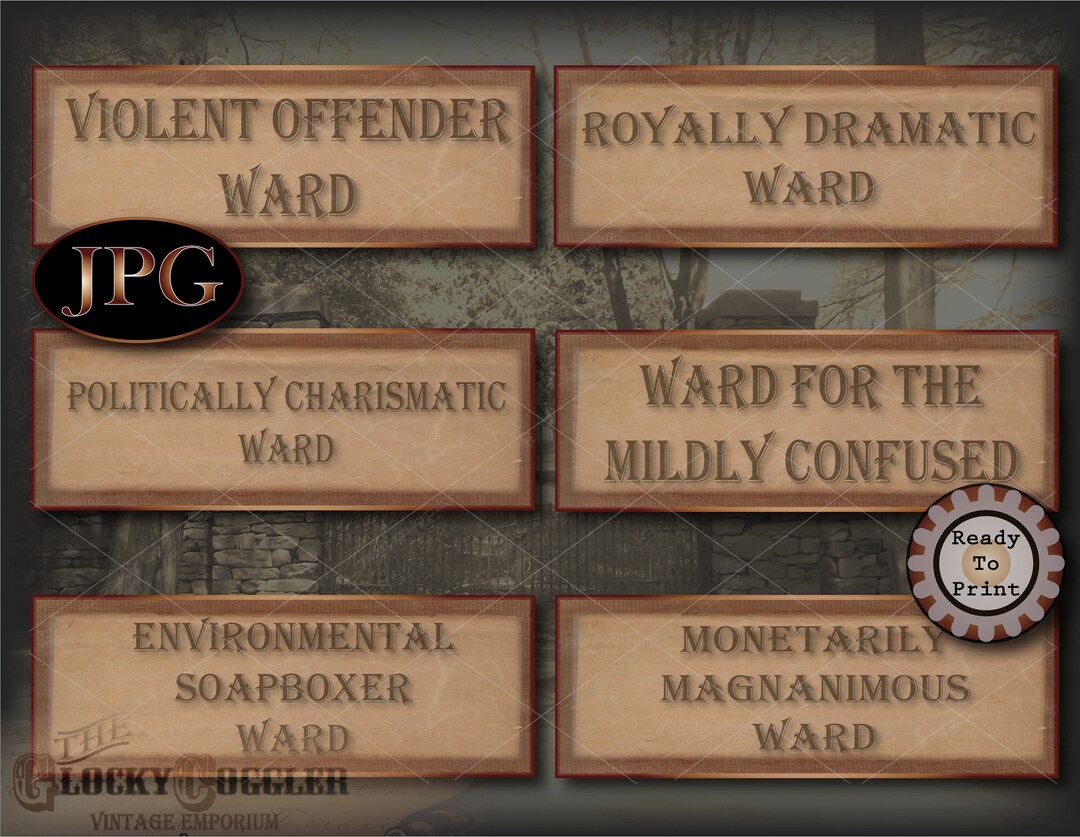 ASYLUM WARD SIGNS Asylum Printable Party Prop Set ~ Jpg Digital Files ...