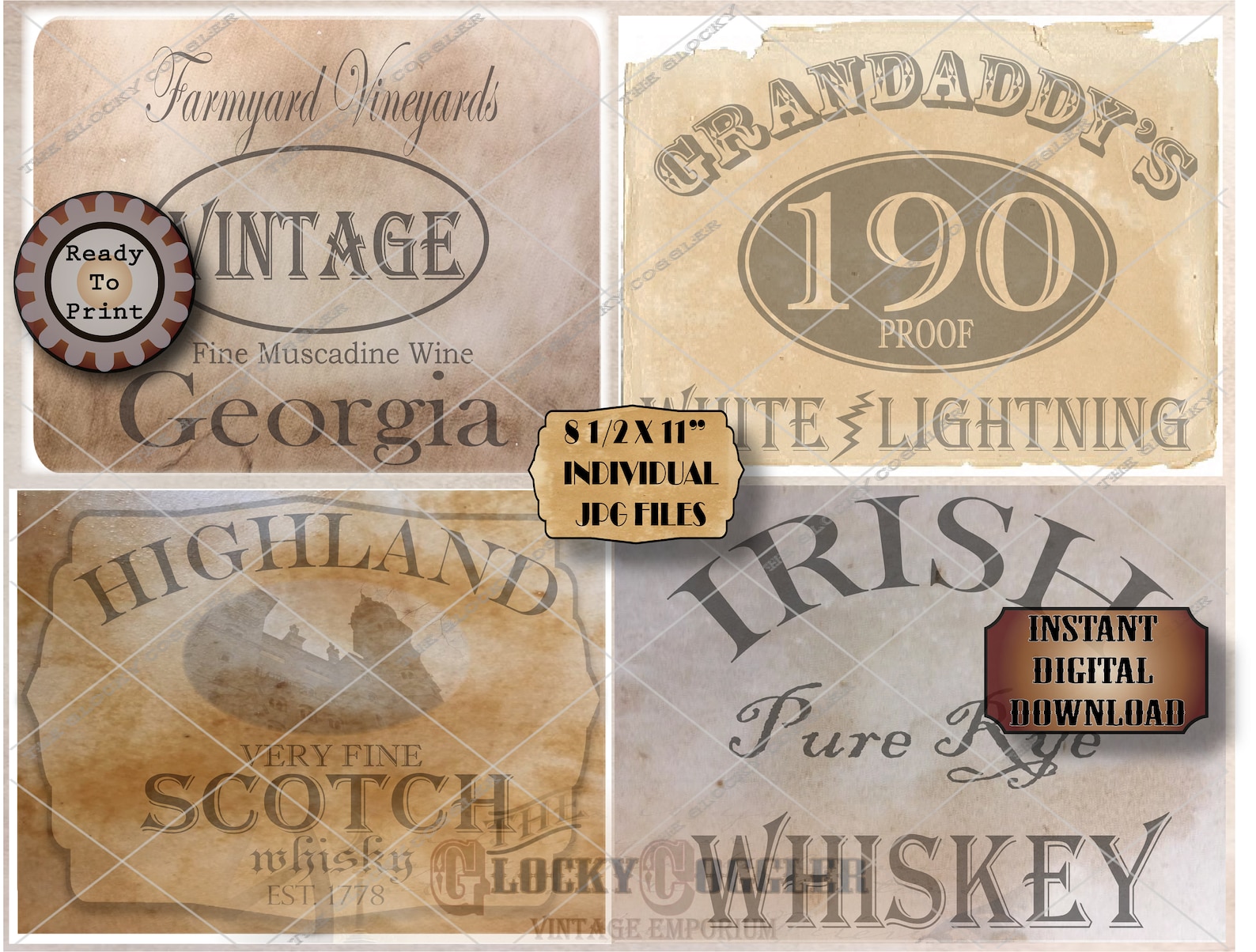 12 Prohibition Bootlegger Crate Label Props JPG Set ~ 8.5X11 Speakeasy ...
