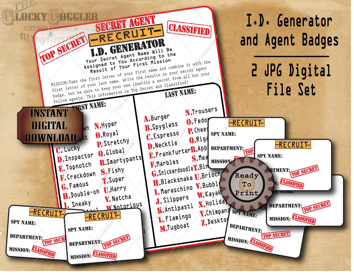 Spy Secret Agent I.D. Digital Set MURDER MYSTERY Detective - Etsy