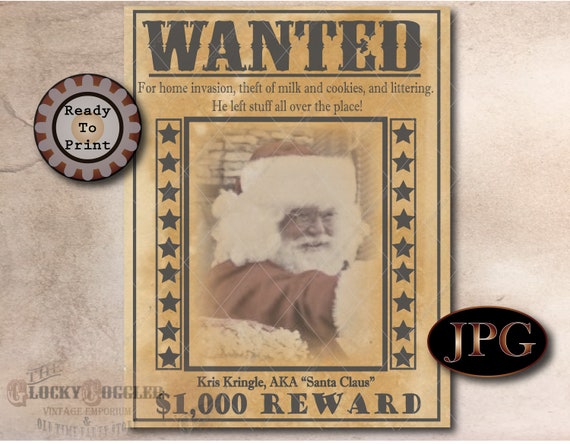 Santa WANTED Poster Printable 8.5x11 JPG Christmas | Etsy