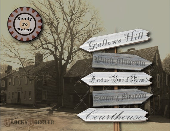 Salem Witch Directional Signs Printable 5 Old Colonial Style - Etsy