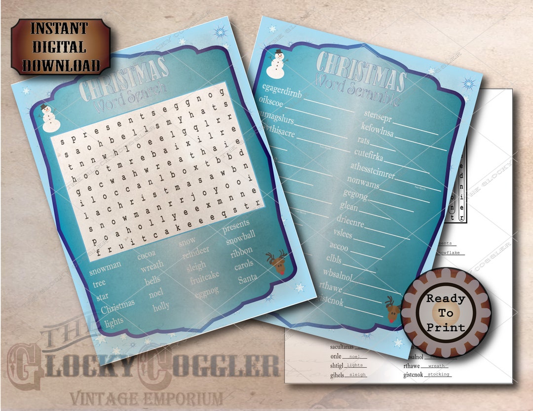 Christmas Word Scramble & Search Printable JPG Set ~ Holiday Blue ...
