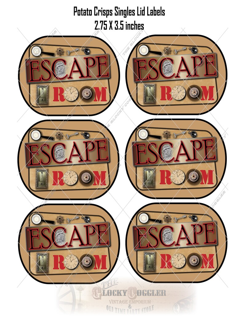6 Potato Crisp Labels ~ ESCAPE ROOM PARTY Chips Singles Lid Printable ...