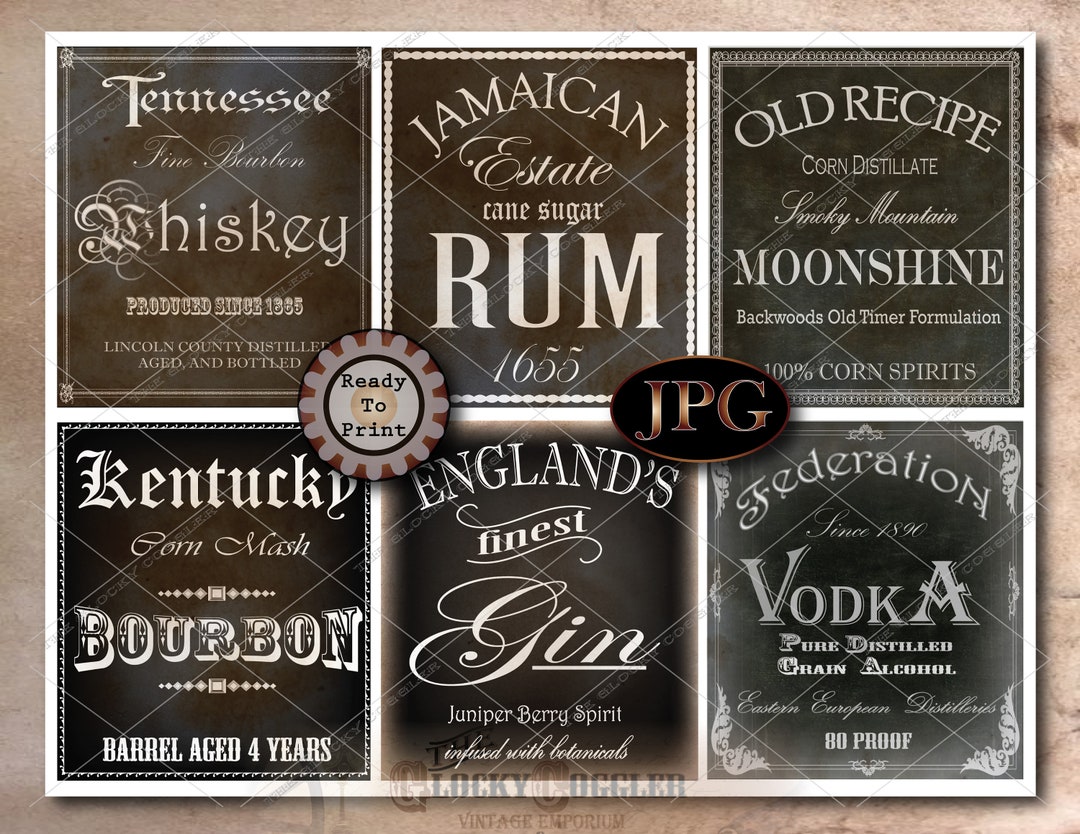 6 Booze Bottle Labels Printable JPG Sheet ~ Liquor Rebellion & Civil ...