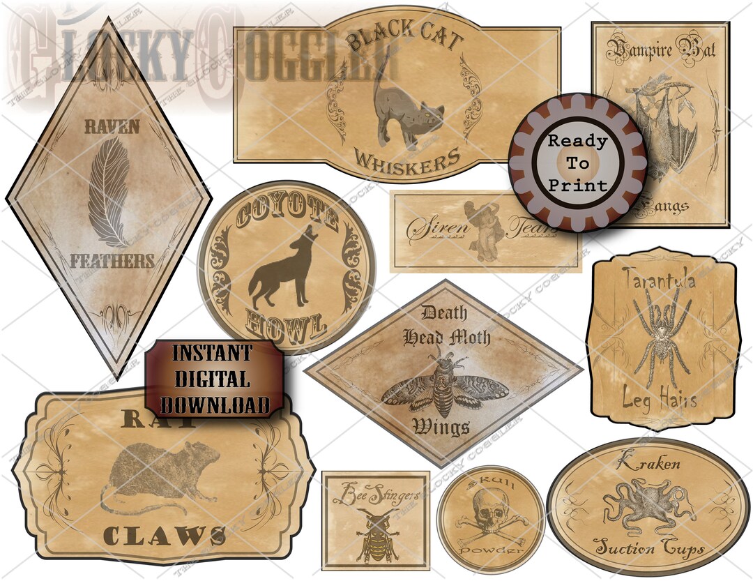 11 Potion Bottle Labels Halloween Apothecary Jar Printable Tags ~ 1 JPG ...