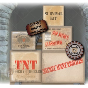 5 Pdfs ESCAPE ROOM PARTY Crate Labels Spy Secret Agent Detective Murder ...