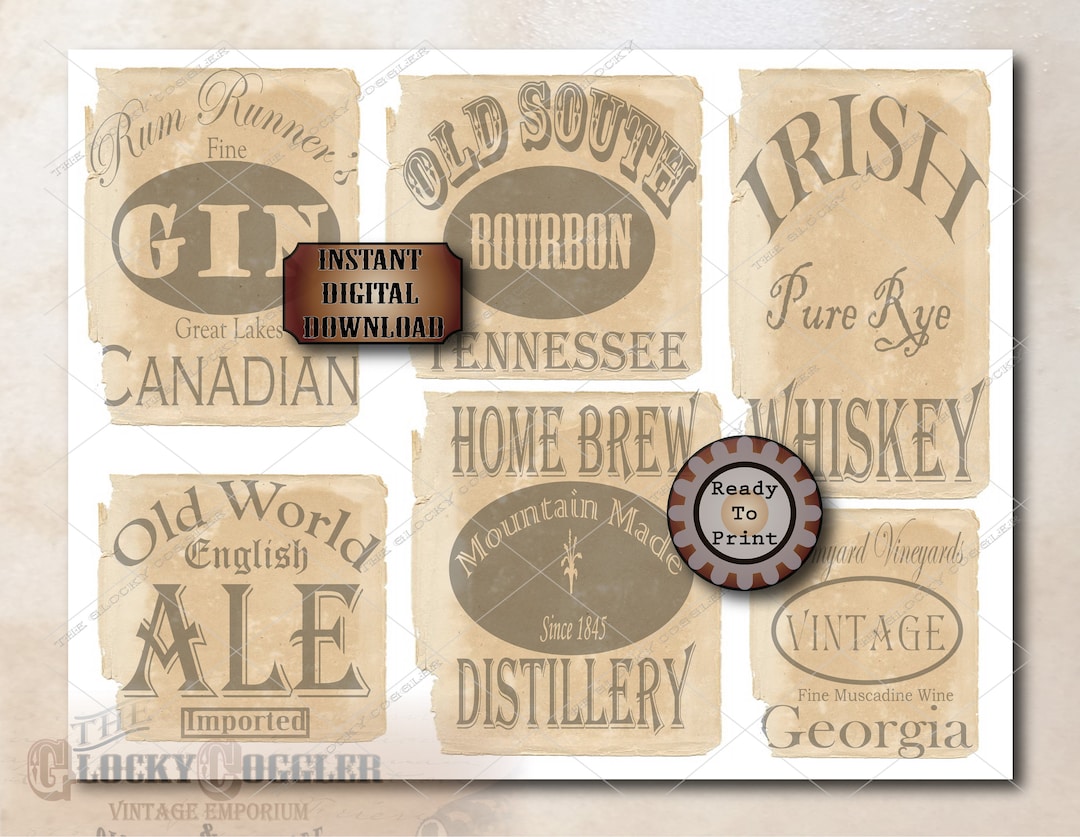 Booze Bottle Labels 6 Bootleg Printable Prohibition Speakeasy Gatsby ...
