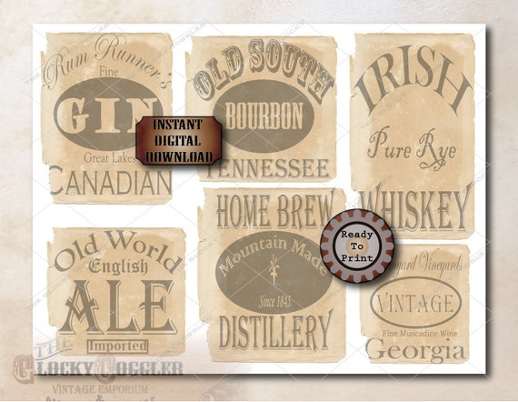Booze Bottle Labels 6 Bootleg Printable Prohibition Speakeasy - Etsy