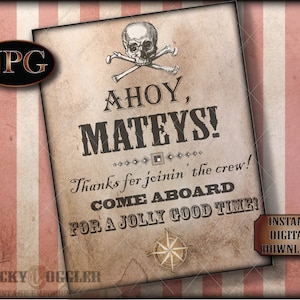 Ahoy Mateys Pirate Printable Sign JPG ~ Skull Crossbones, Compass Rose ...