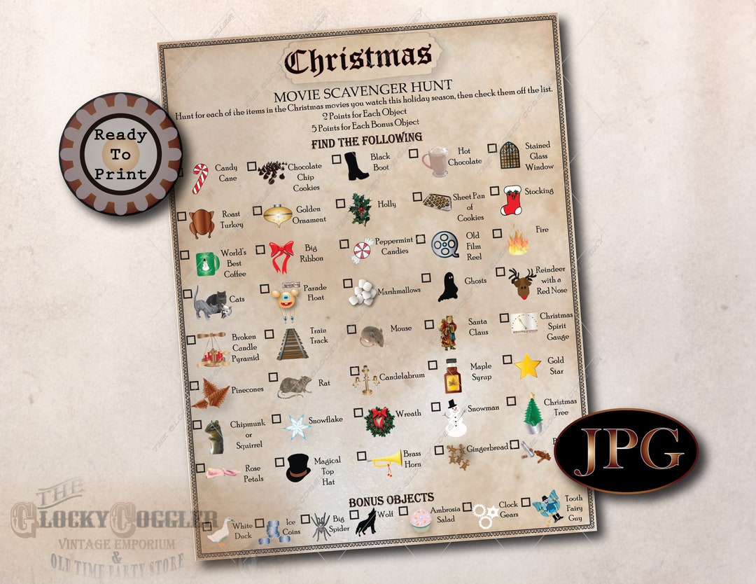 Christmas Movie SCAVENGER HUNT Printable File Family Night Social ...