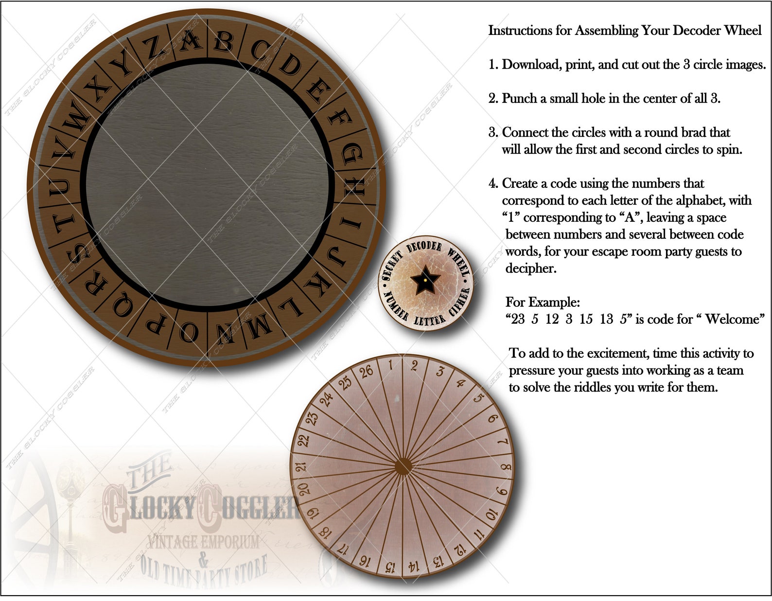 Secret Decoder Wheel Escape Room Printable Puzzle Cipher ~ 3 JPG Files ...