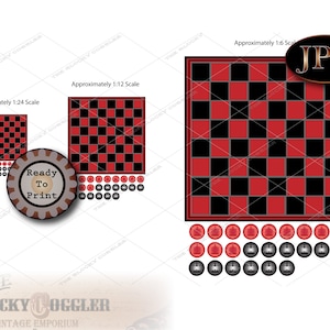 Mini Checkers Set Dollhouse 1:6, 12, and 24 Scale Printable JPG 12 Red ...