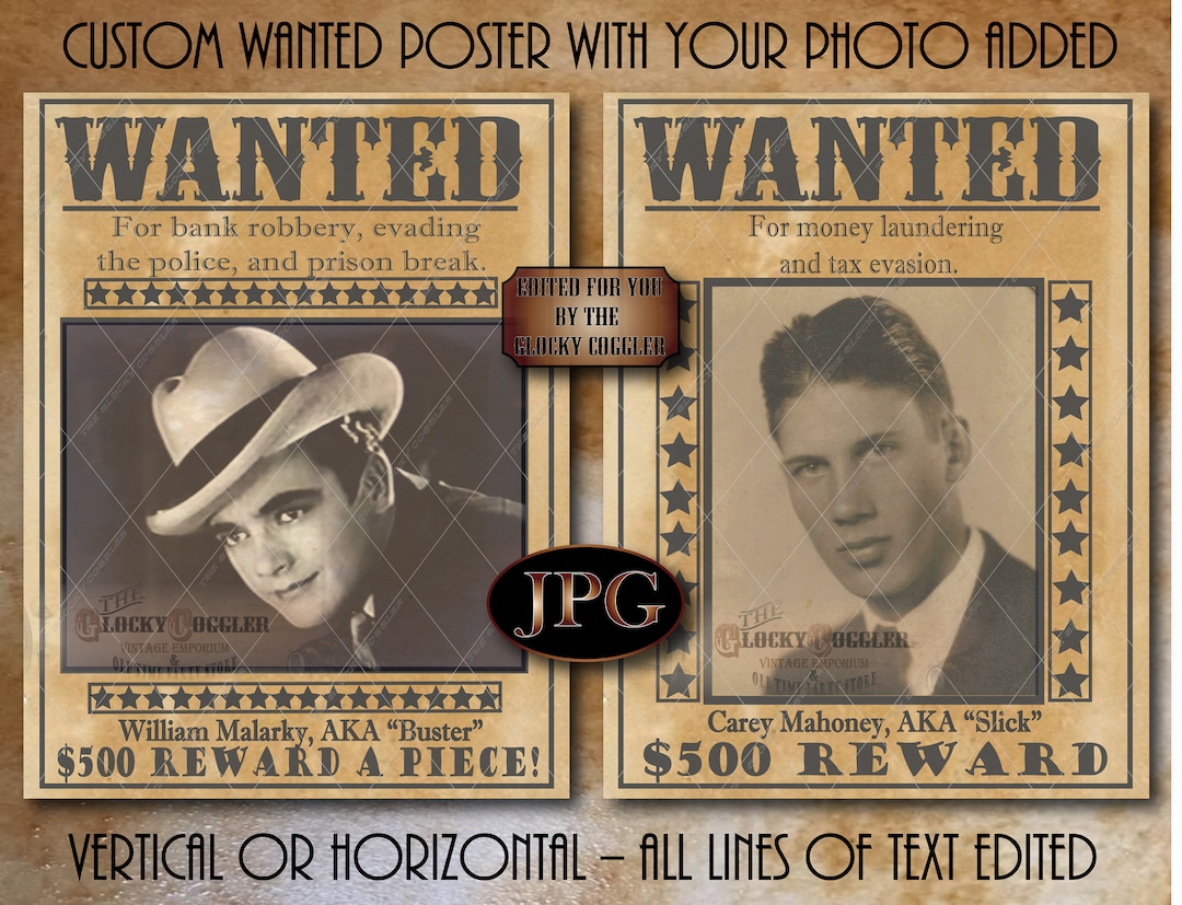 Custom WANTED Poster Printable JPG File ~ Personalized Photo, Crime ...