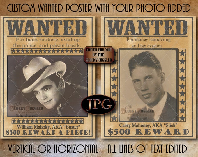 Custom WANTED Poster Printable JPG File ~ Personalized Photo, Crime ...