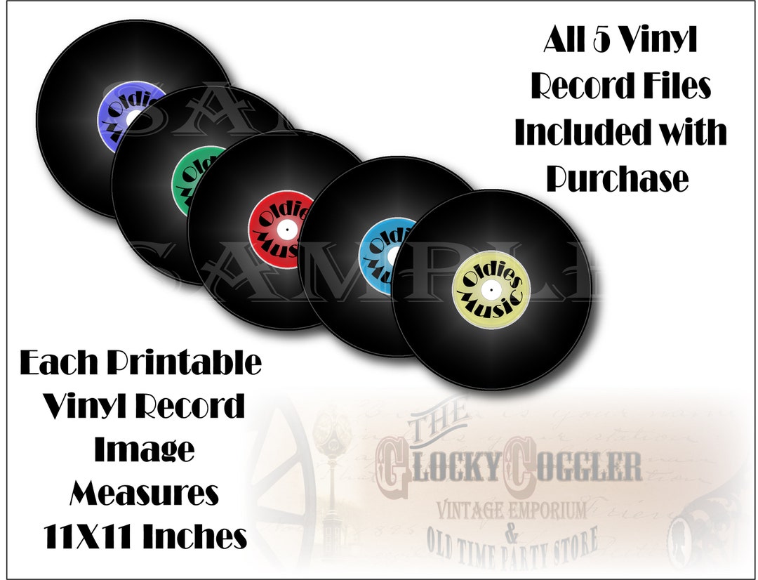 50s Printable Vinyl Record Images 5 PDF Files ~ 11x11" 1950s Retro ...