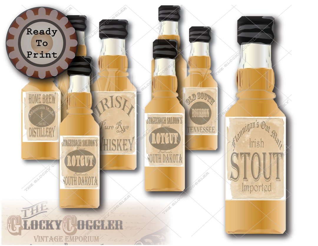 Mini Booze Bottle Labels Printable 32 Bootleg Prohibition Speakeasy ...