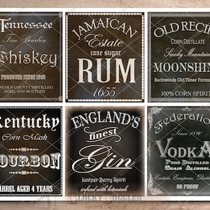 6 Booze Bottle Labels Printable JPG Sheet ~ Liquor Rebellion & Civil ...