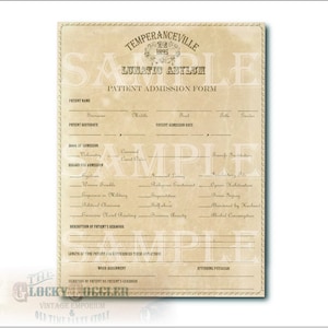 Asylum Admission Form Printable Digital File Party Prop ...