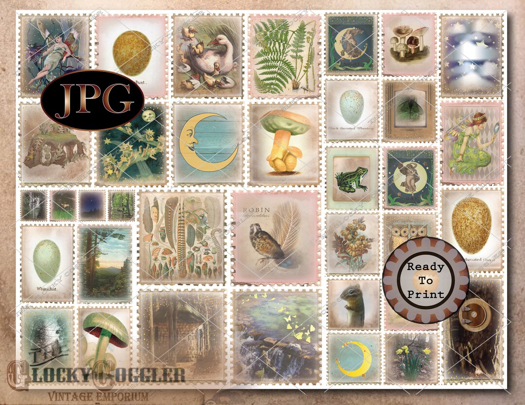 36 Enchanted Forest Stamps Printable JPG File ~ Aged Created Journal ...
