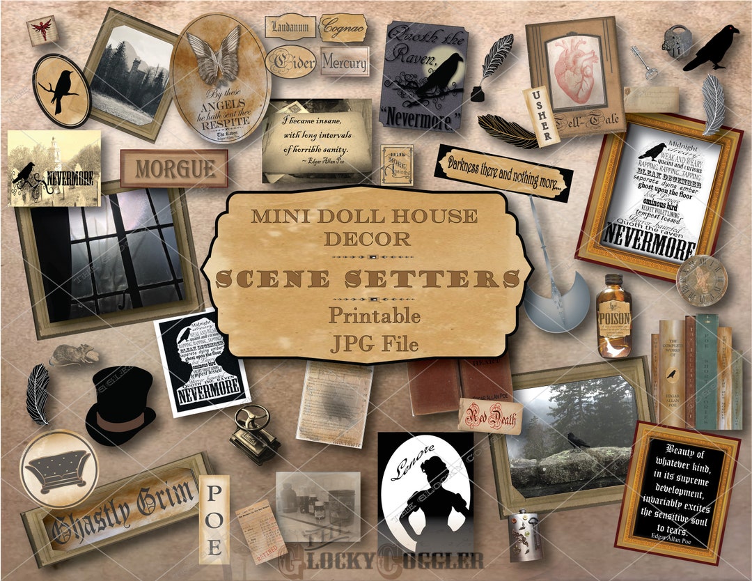 Poe Book Nook Accessory Printable ~ Dollhouse 1:12 Scale 11x8.5" JPG ...