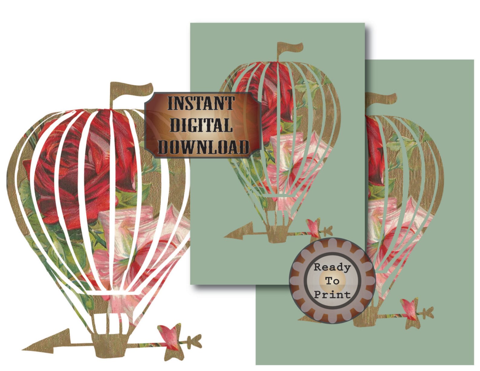 Victorian Rose Airship Dirigible Printable Masking Art Relief - Etsy