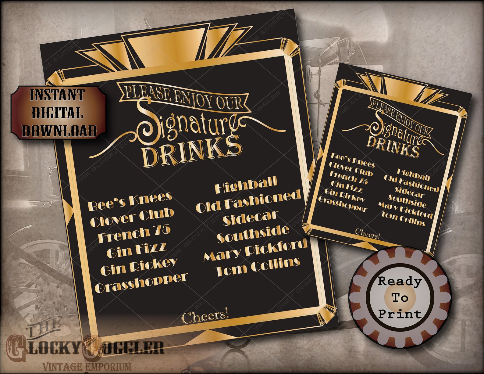 Prohibition Signature Drinks Printable Set of 12 Roaring 20s Cocktails ...