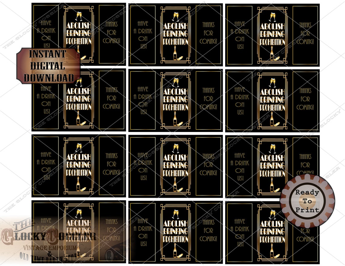 ABOLISH PROHIBITION Mini Liquor Bottle Labels Printable ~ 12 2x3 ...
