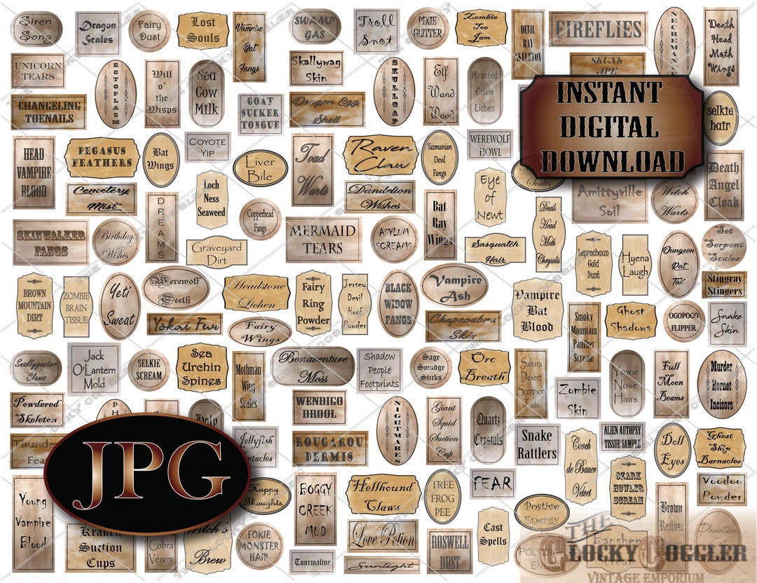 Mini Halloween Apothecary Jar Labels Printable 11x8.5" JPG ~ 134 Scene ...