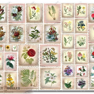 36 Botanical Stamps Printable JPG File ~ Aged Created Journal Scrap ...