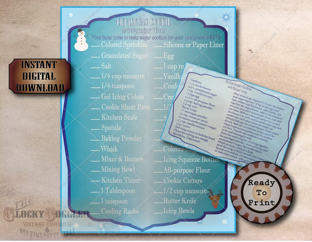 Christmas Cookie SCAVENGER HUNT Printable 2 Jpgs Ingredients Supplies ...