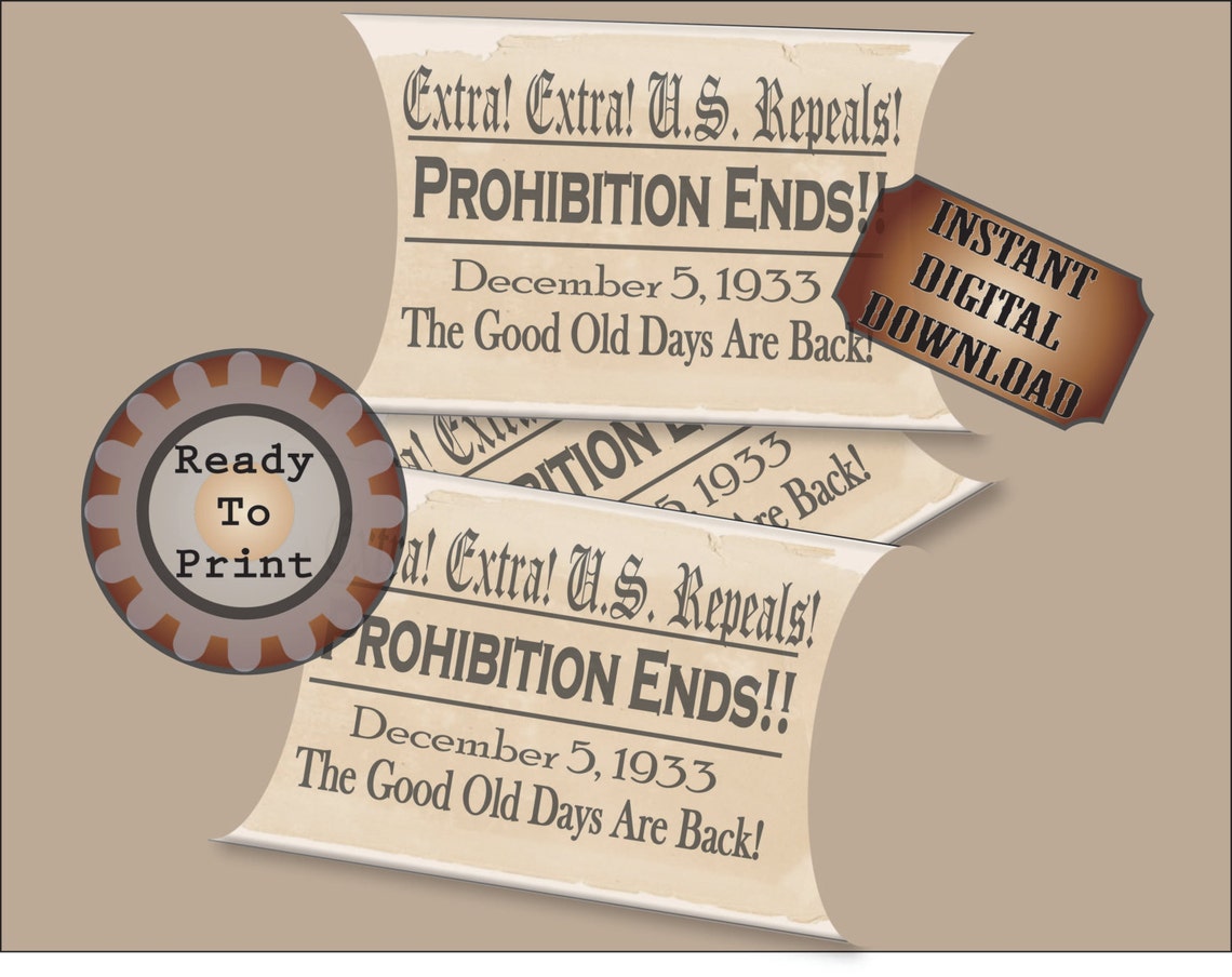 Repeal Pillow Box Printable Prohibition Ends Party Wedding Favor Box ...