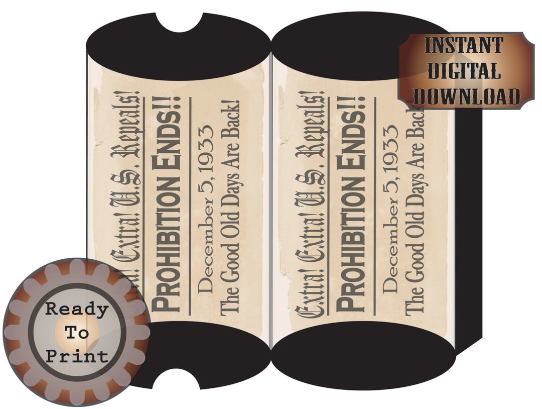 Prohibition Ends PILLOW BOX Printable ~ Party Favor Gift Box ...