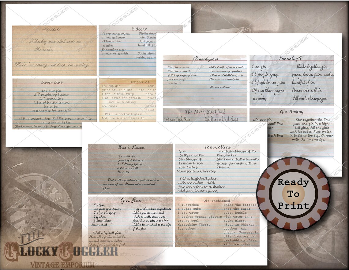 Prohibition Signature Drinks Printable Set of 12 Roaring 20s Cocktails ...