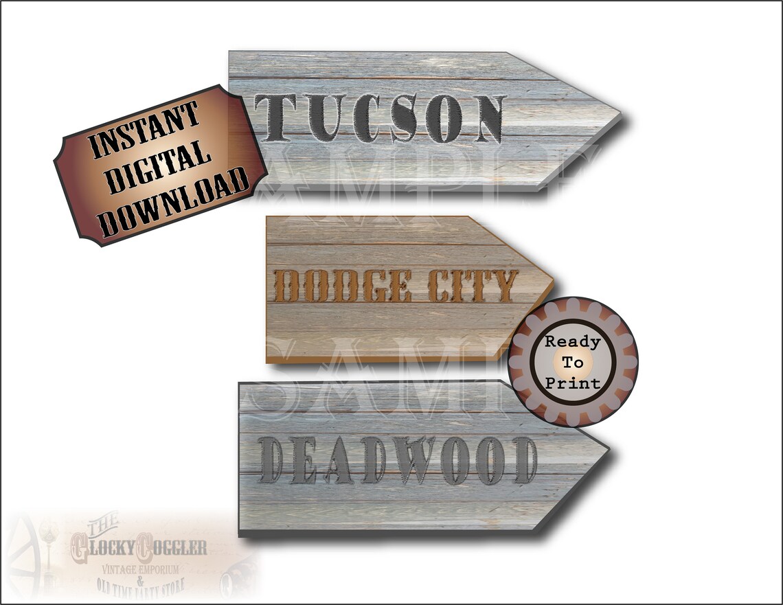 Wild West Directional Signs Printable Set 5 Life Size - Etsy