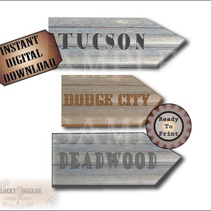 Wild West Directional Signs Printable Set ~ 5 Life Size Western Wedding ...