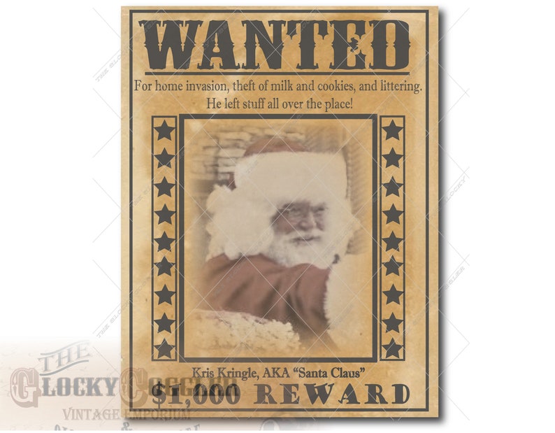 Santa WANTED Poster Printable 8.5x11 JPG Christmas | Etsy
