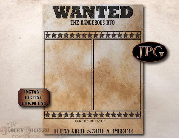 2 Photo WANTED Sign Printable 4x6 Blank Pictures Area | Etsy